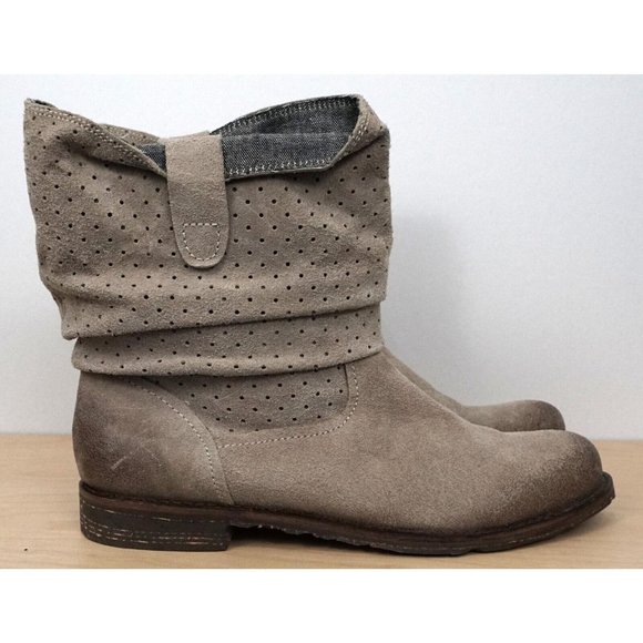OTBT | Shoes | Otbt Beige Gray Distressed Leather Ruched Ankle Boots ...